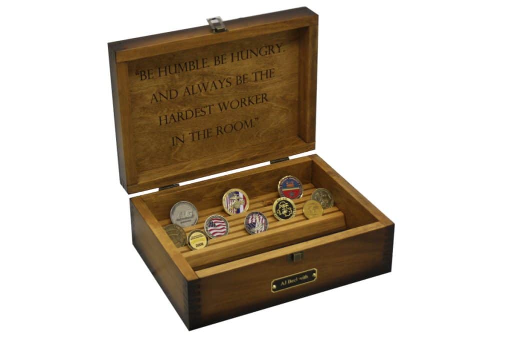 Laser Engraved Military Challenge Coin Display Case - Relic Wood